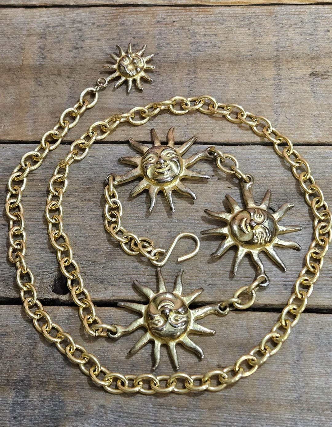 Vintage Celestial Sun Face Gold Tone Chain Belt Hippy Boho - Etsy