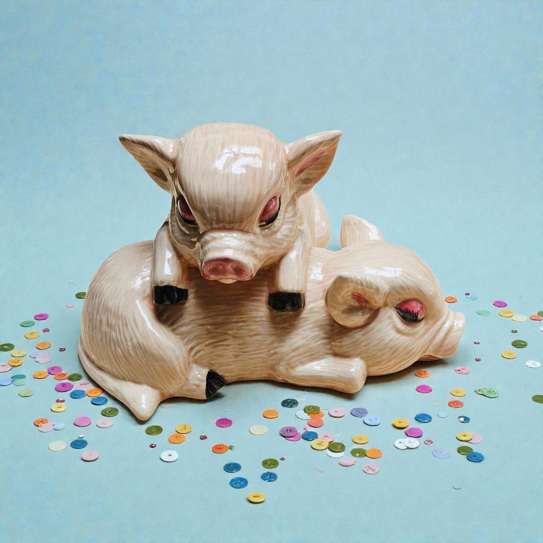 Vintage Large Cute Ceramic Pigs Figurine Decor - Etsy