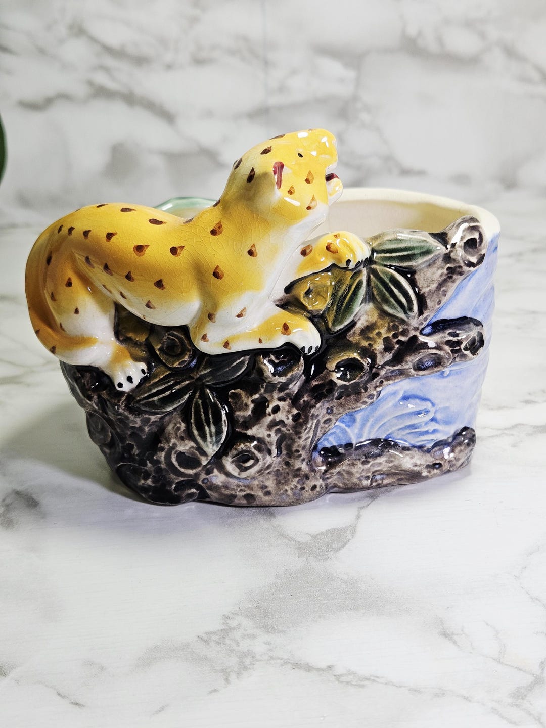 Vintage Shafford England Ceramic Leopard Planter Holder Hand Decorated ...