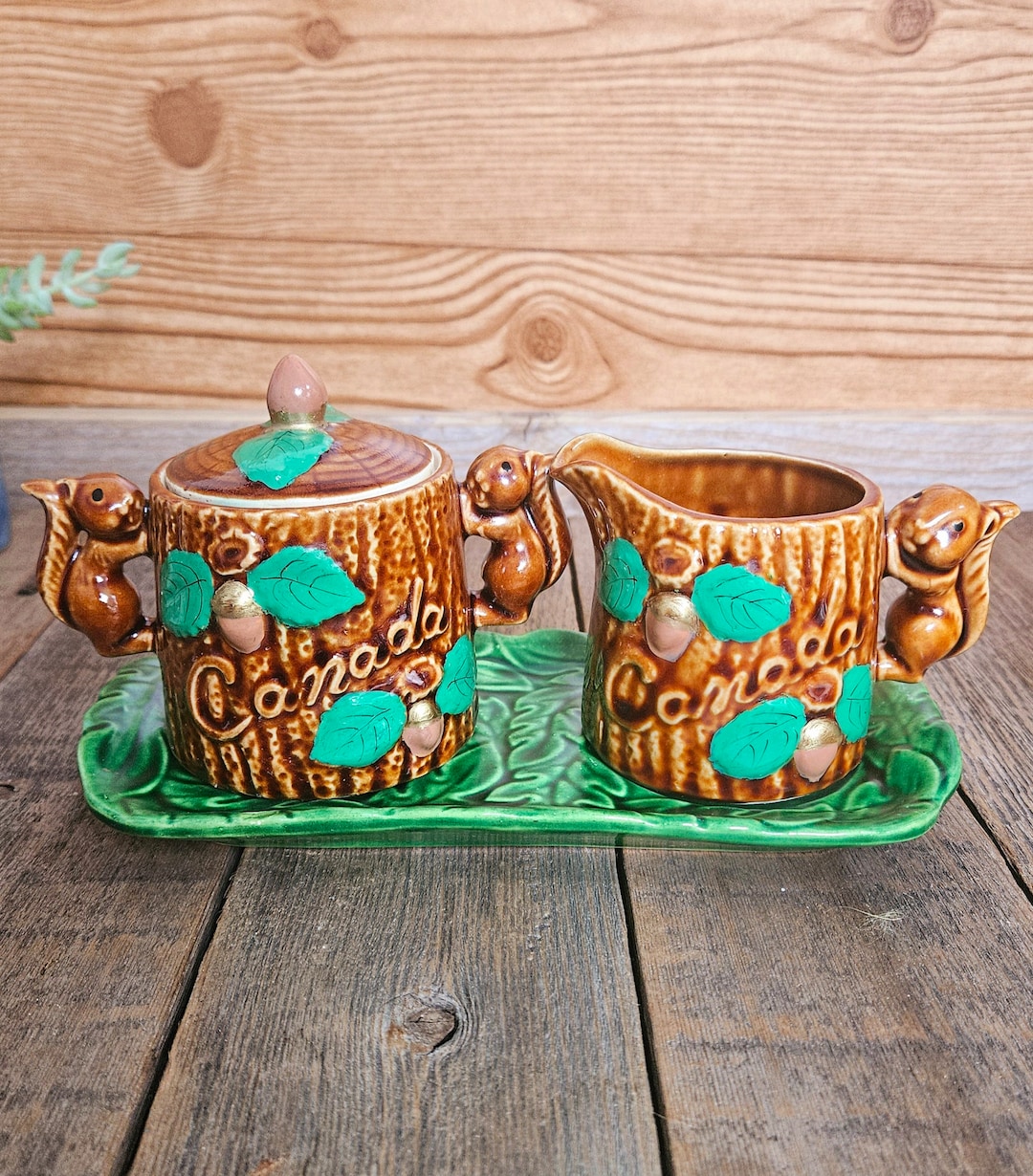 Vintage Squirrel Canadian Tree Stump Cream & Sugar Set Japan ...