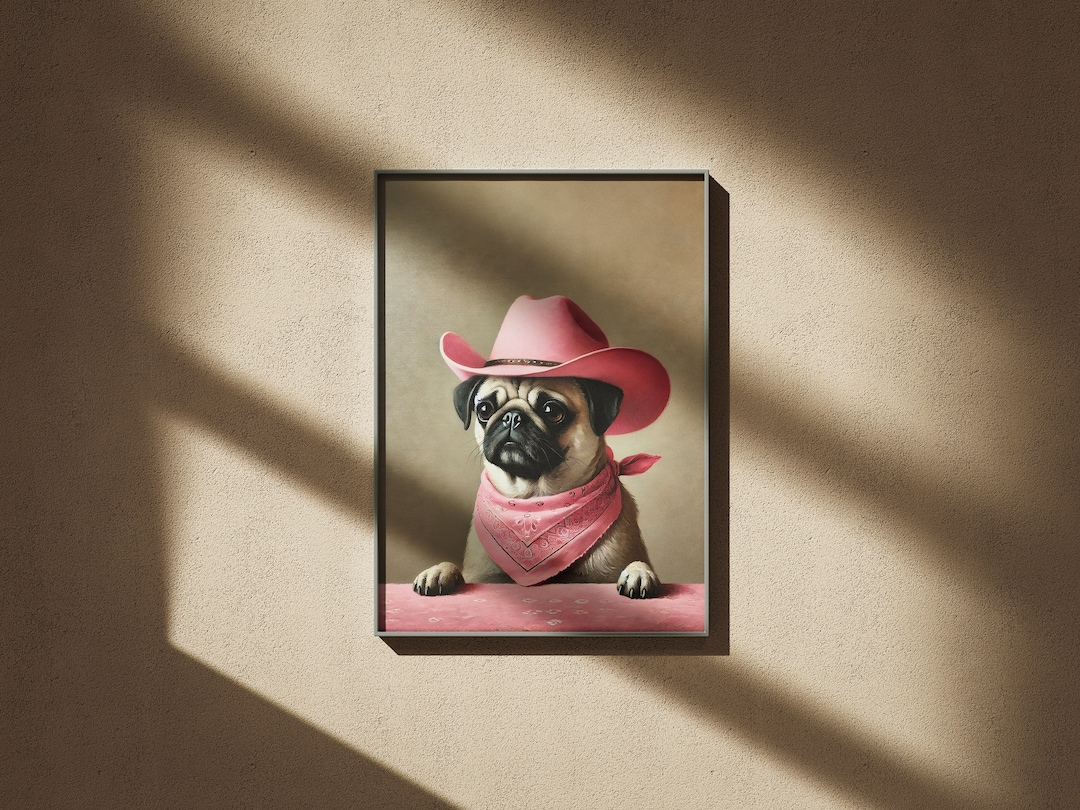 Pink Pony Pug Print: Pug in Cowboy Hat - Chappell Roan Inspired ...