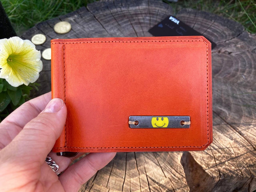 Leather Money Clip: Handmade Slim Wallet With Russian Tank Plate ...