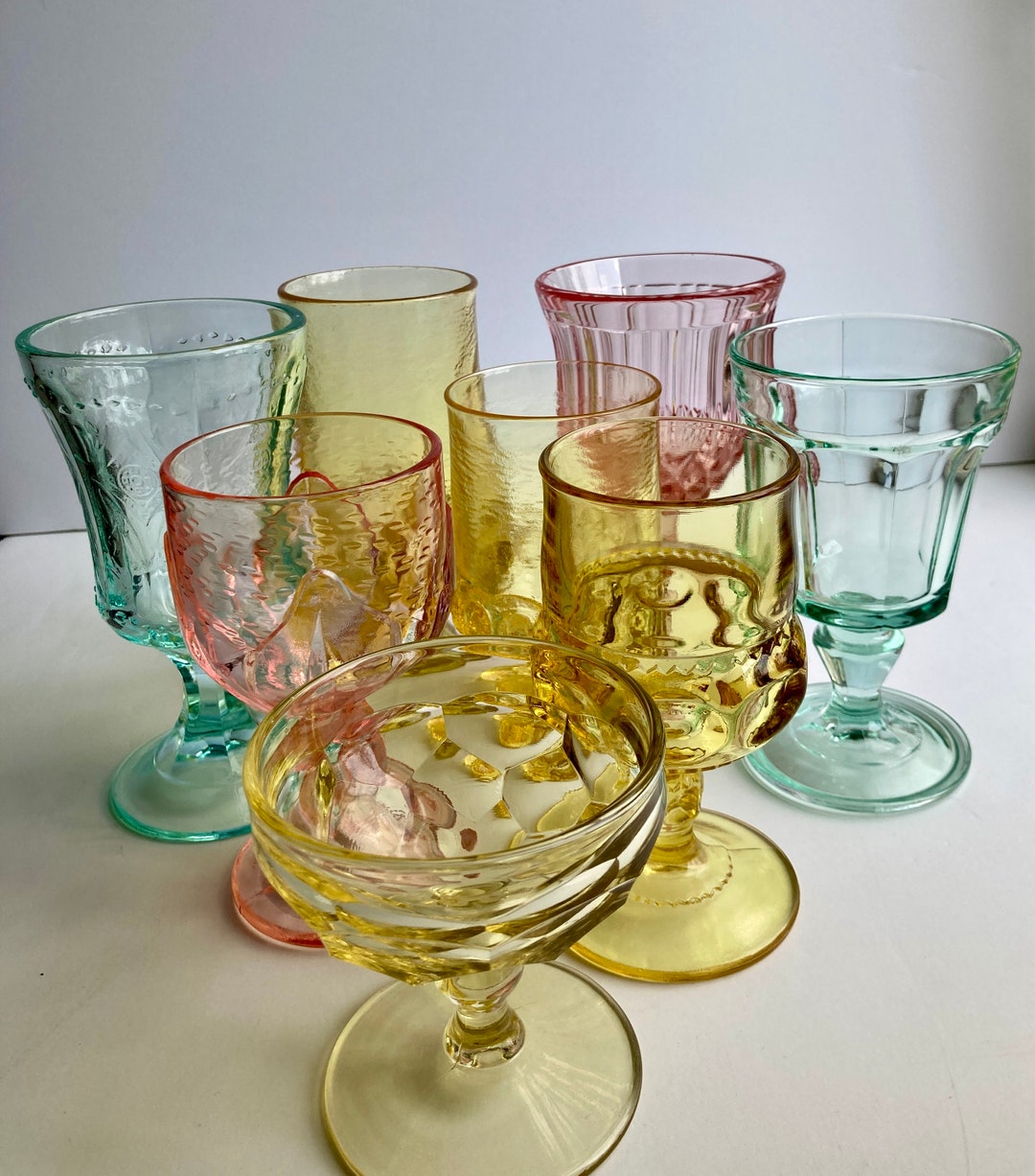 Vintage Pastel Glass Goblets: MCM Spring Tableware, Tiffan Franciscan ...