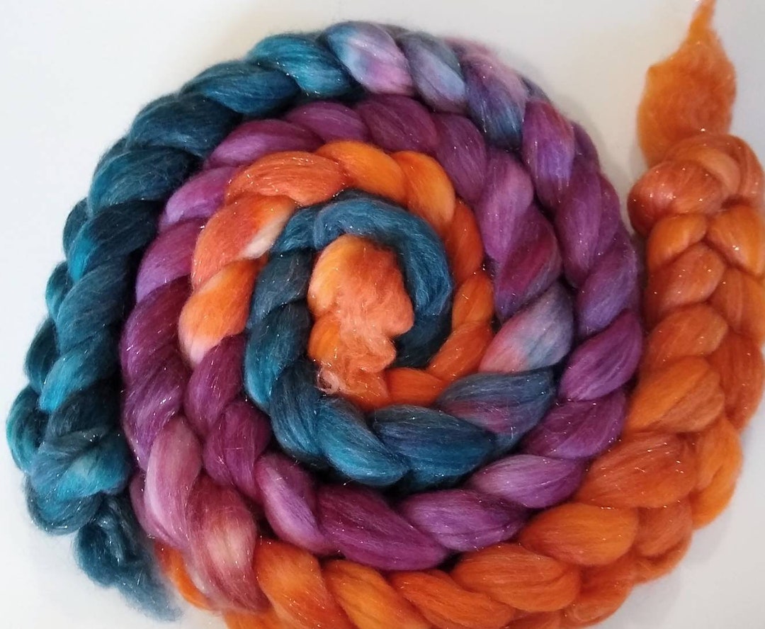 JEWELED SUNSET 4oz Braid of 84/16 Superwash Merino/gold Stellina Hand ...