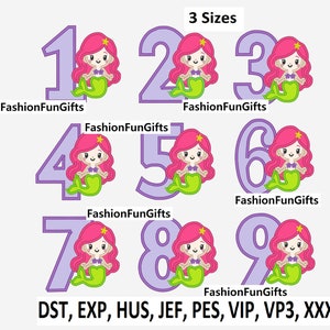 Mermaid Applique Embroidery Design Number 1-9 Mermaid Birthday Girl 3 ...
