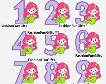 Mermaid Birthday Number 3 Machine Embroidery Design Applique Instant ...