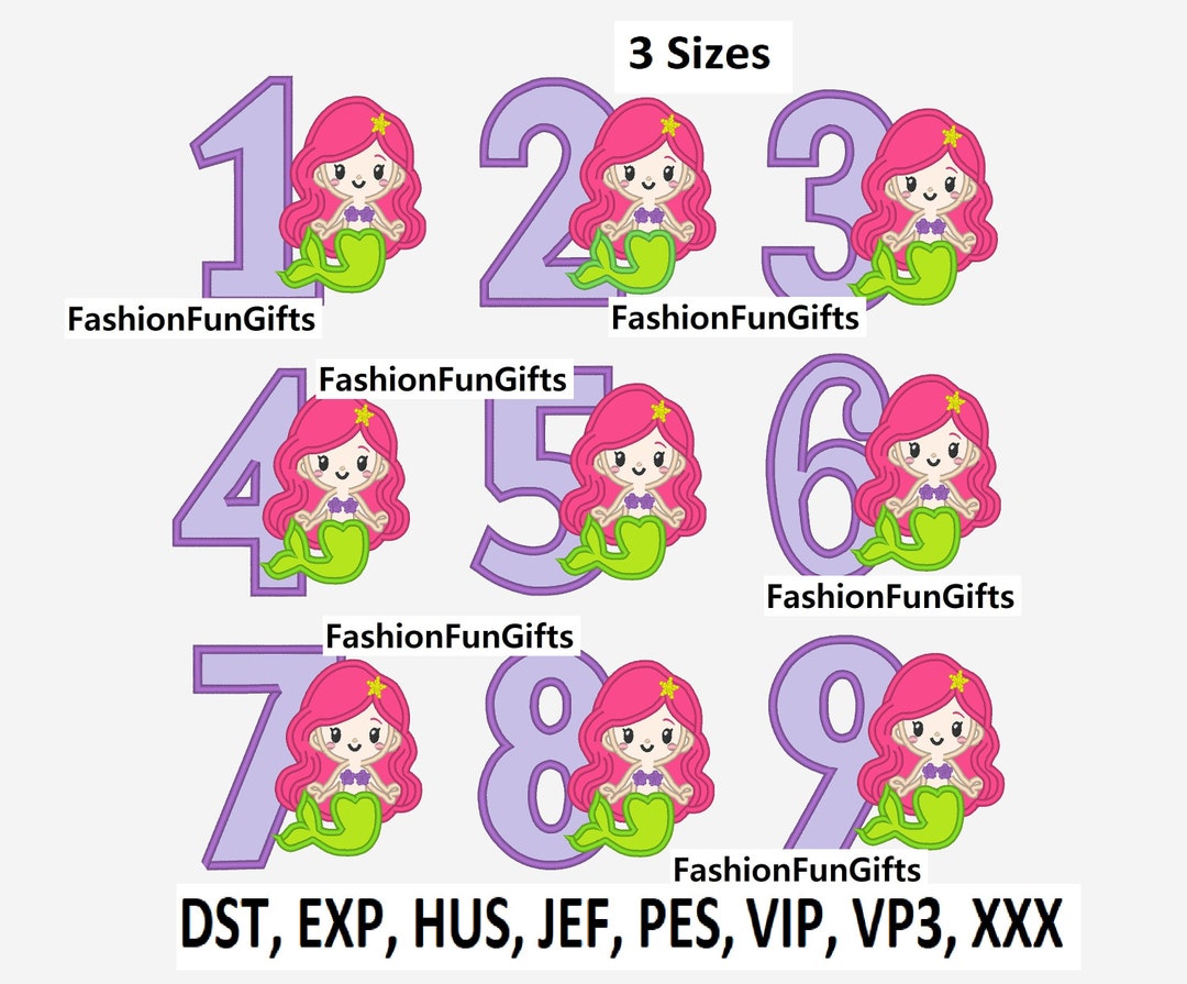 Mermaid Number Applique Embroidery Design: Birthday Girl (digital ...
