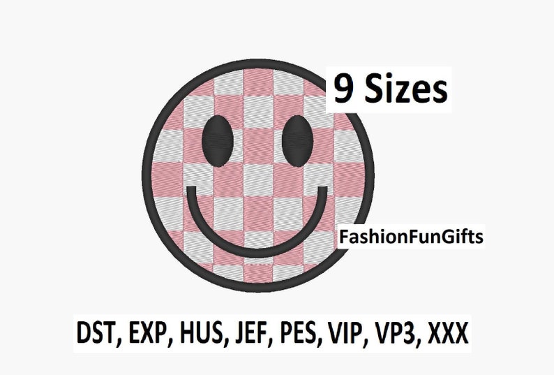 Checkered Smiley Face Machine Embroidery Design: Retro Groovy Smile 9 ...