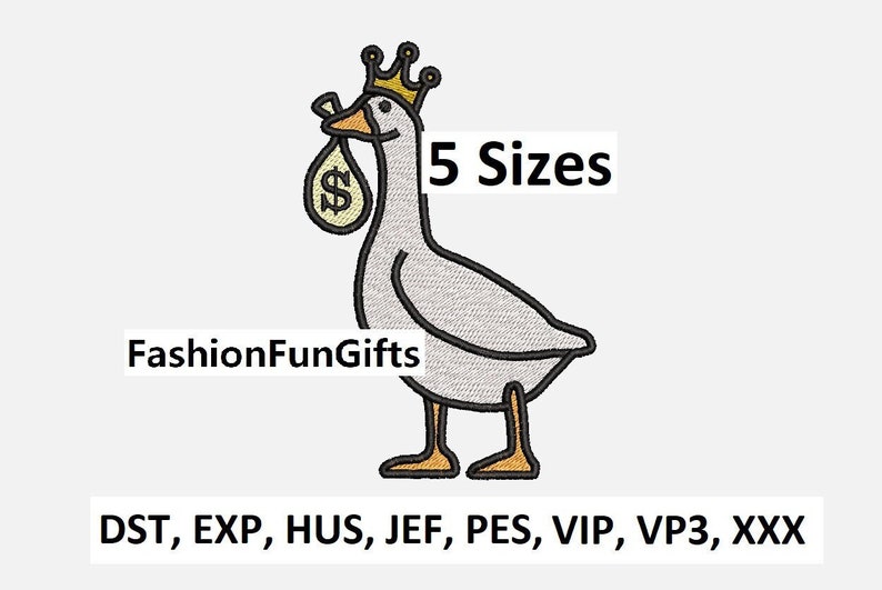 Silly Goose Money King Embroidery Design: 5 Sizes (digital File) - Etsy