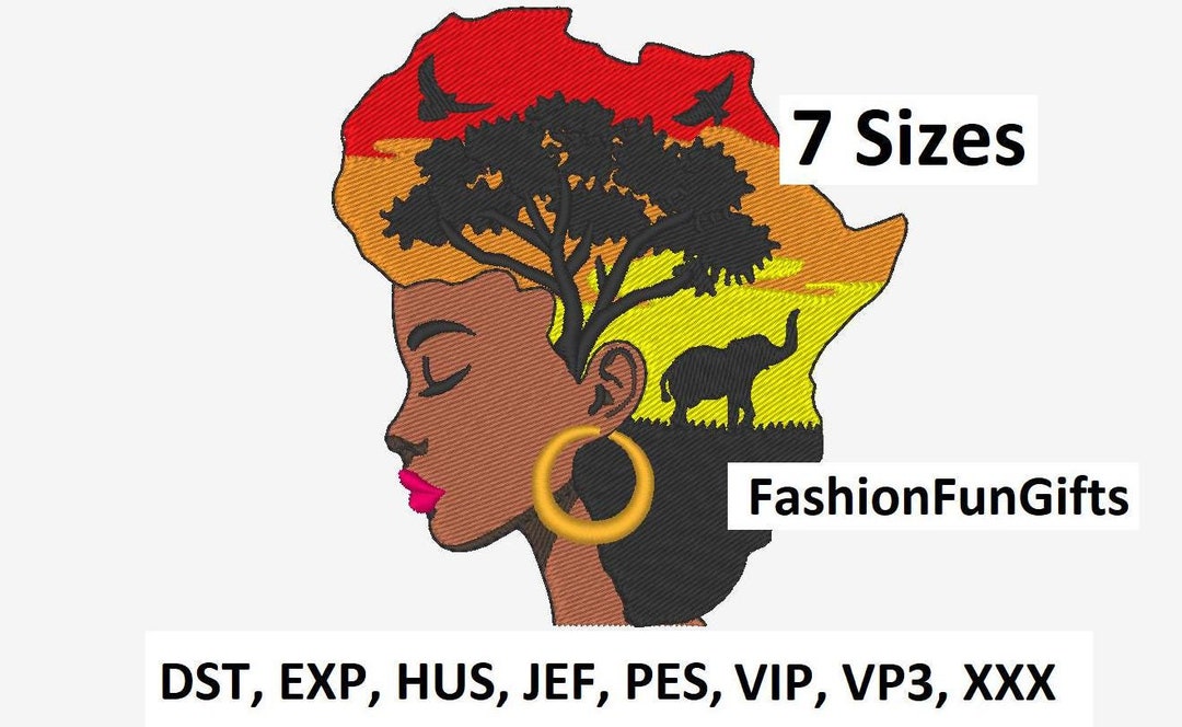 Africa Map Goddess Machine Embroidery Design: Black Woman Safari ...