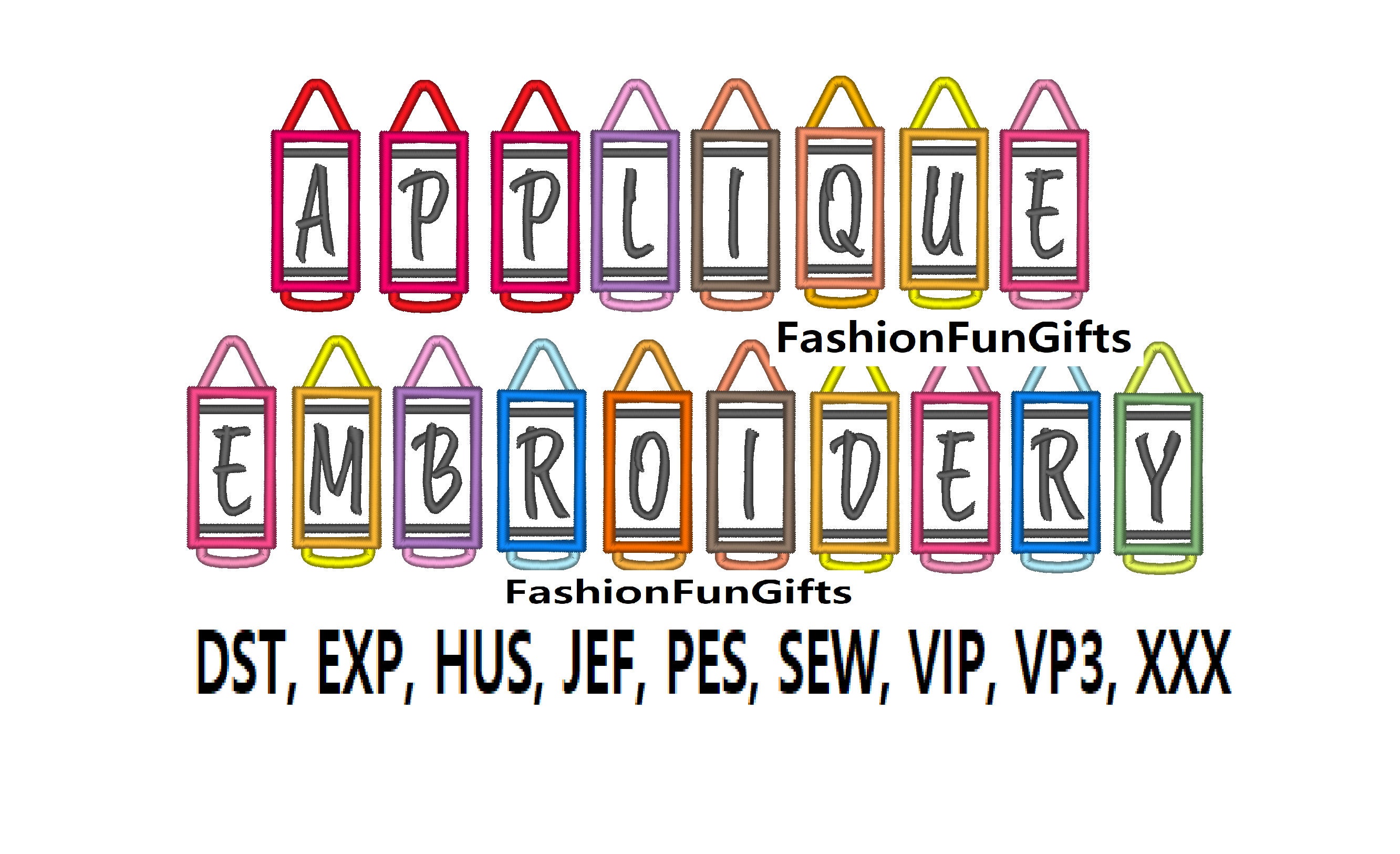 Monogram Crayon Applique Font Machine Embroidery Digital File | Etsy