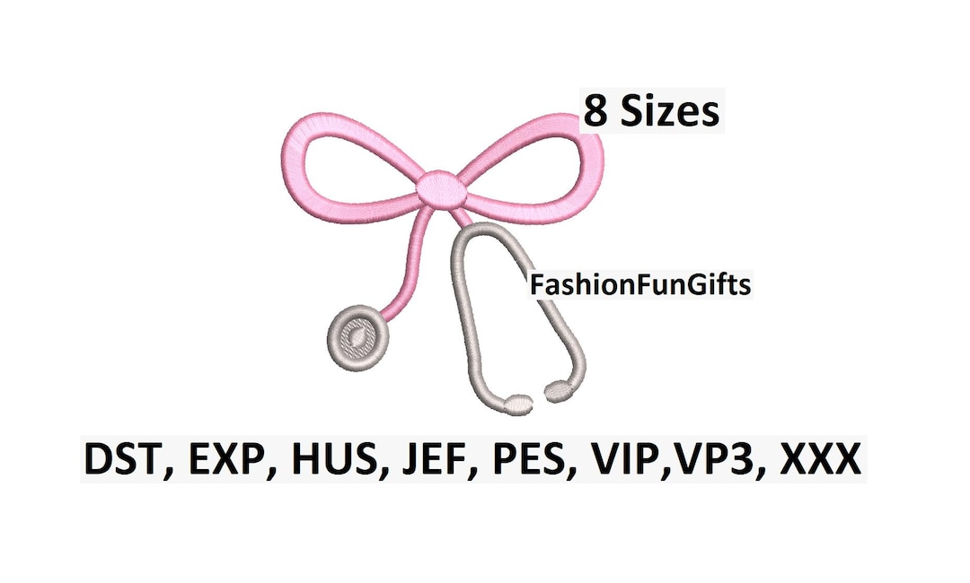 Stethoscope Bow Embroidery 8 Sizes 1.50" to 5" Satin Stitch Doctor ...
