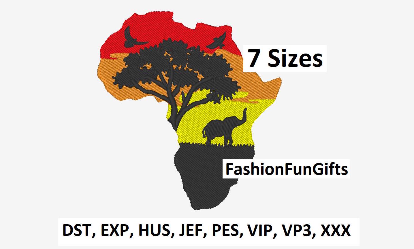 Africa Map Wildlife Embroidery Design: Safari Animals (digital Download ...