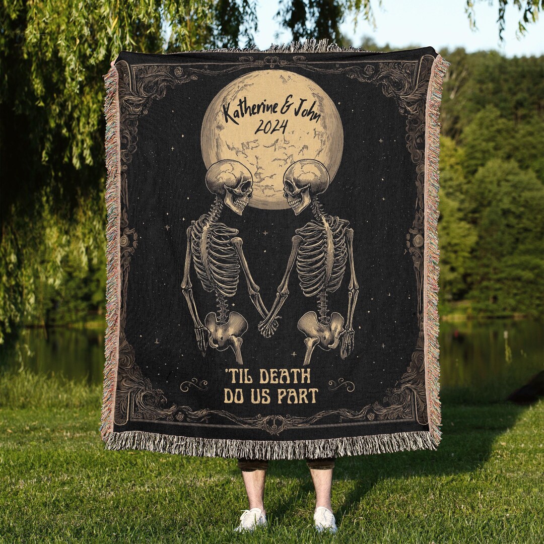 Skeleton Couple Blanket 'til Death Do Us Part' Woven Tapestry,gothic ...