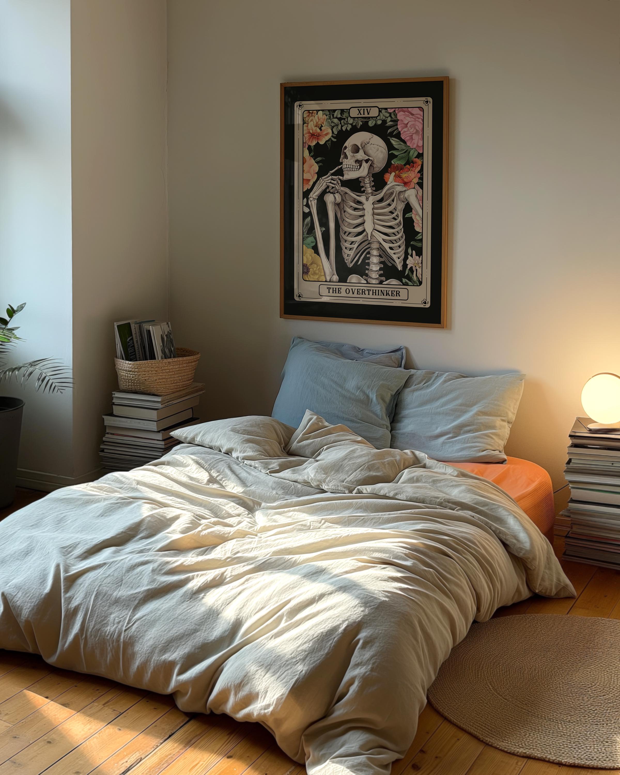 Skeleton Tarot Card Print,the Thinker Poster,dark Academia Mental ...