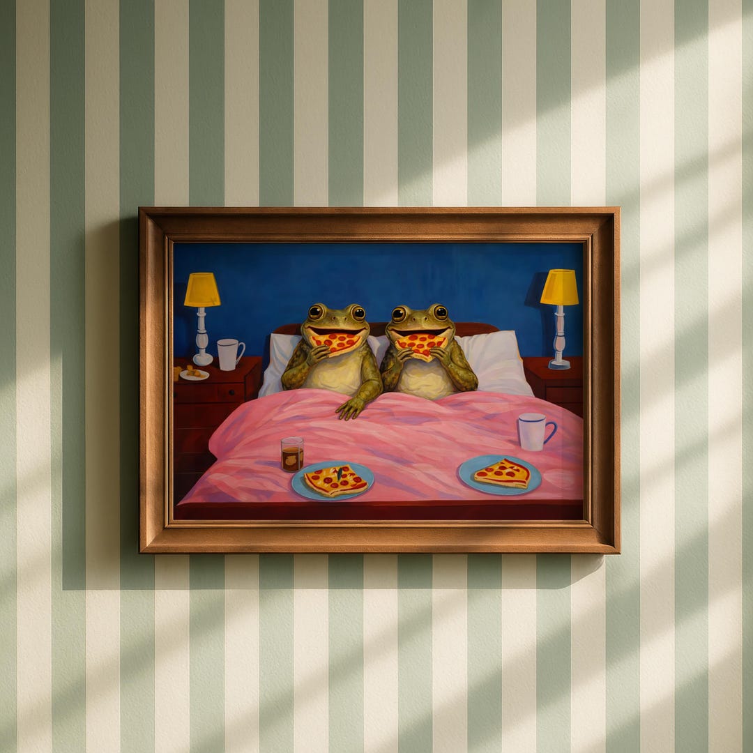 Funny Frog Print,dopamine Decor Frogs Eating Pizza Maximalist Wall Art ...