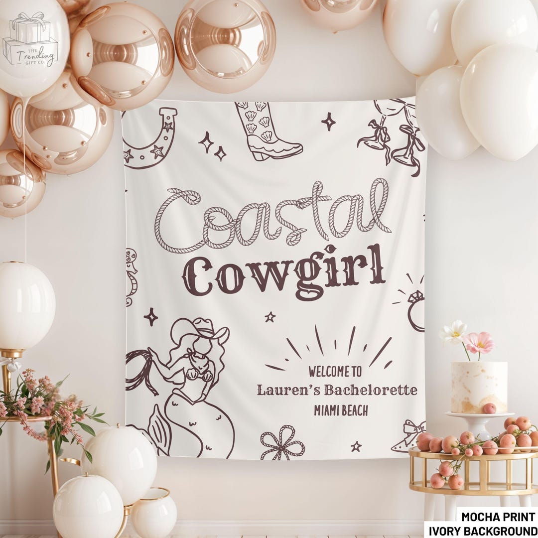 Coastal Cowgirls Bachelorette Banner, Custom Disco Cowgirl Tapestry ...