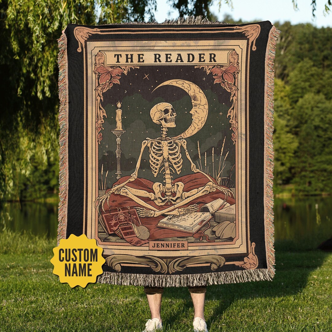 Personalized Reading Blanket,skeleton Reader Tarot Woven Blanket, Book ...