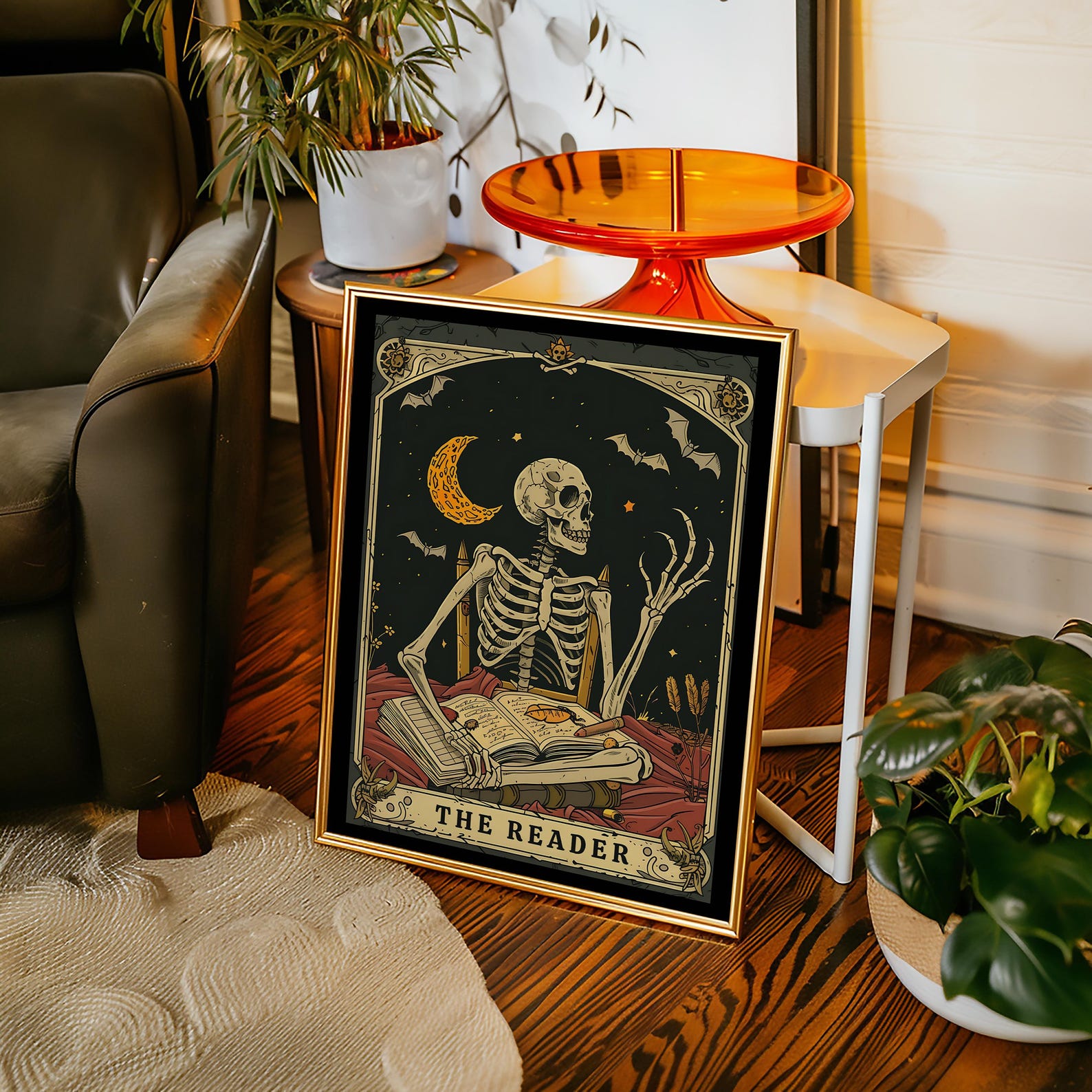 The Reader Tarot Print, Skeleton Reader Tarot Card Wall Art, Book Lover ...