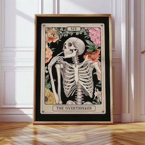 Skeleton Tarot Card Print,the Thinker Poster,dark Academia Mental ...