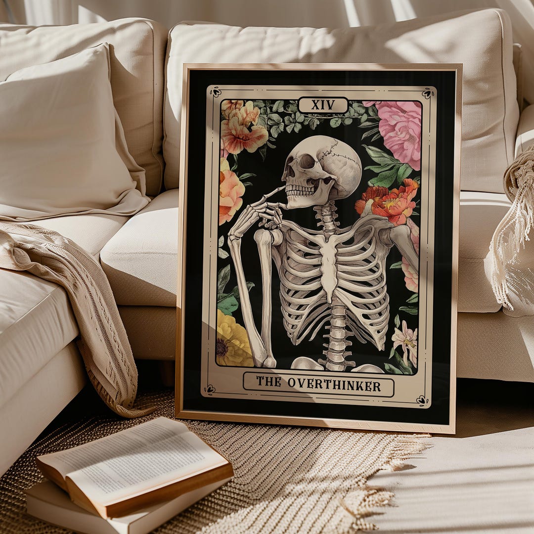 Skeleton Tarot Card Print,the Thinker Poster,dark Academia Mental ...