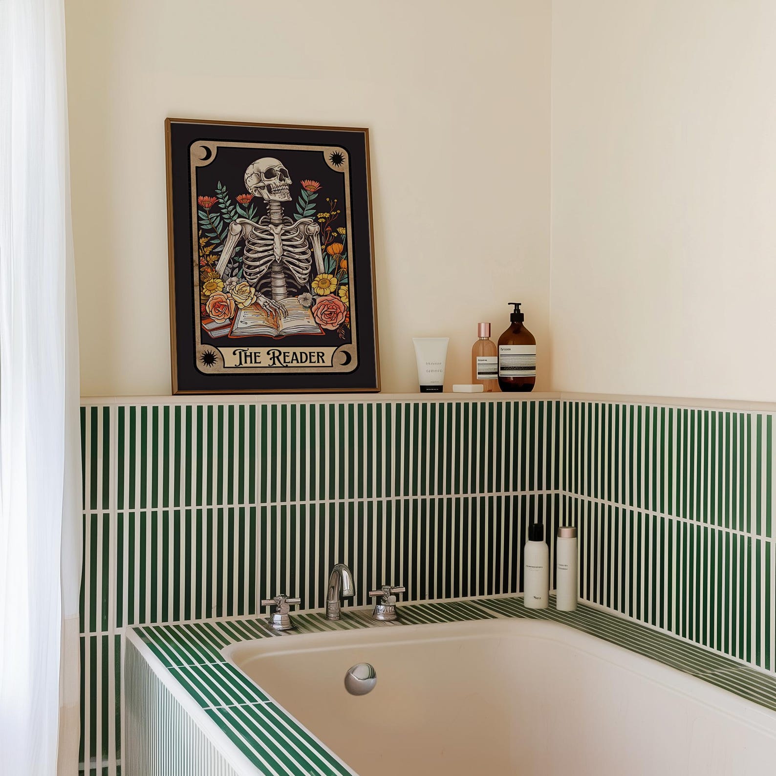 The Reader Tarot Poster, Skeleton Reader Tarot Card Art Print, Book ...