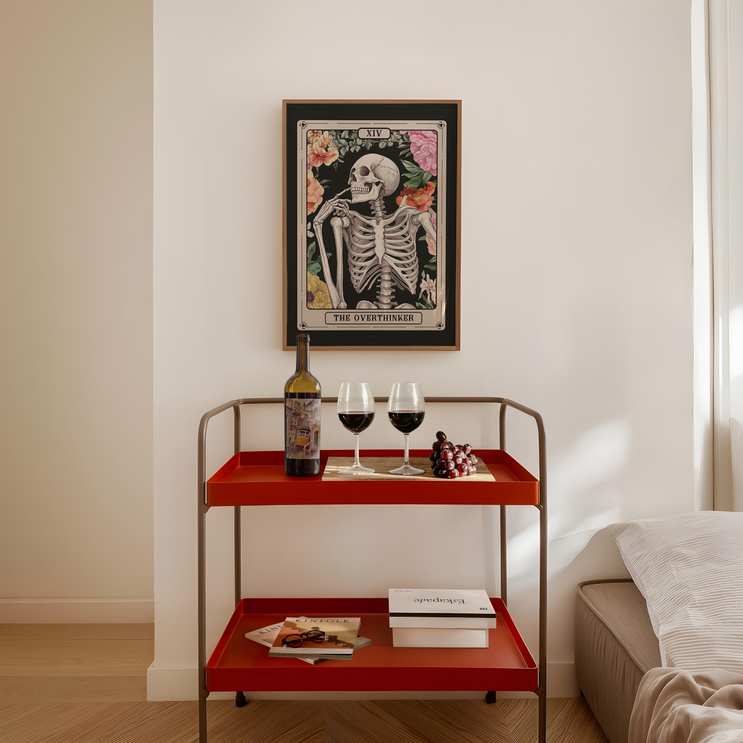 Skeleton Tarot Card Print,the Thinker Poster,dark Academia Mental ...