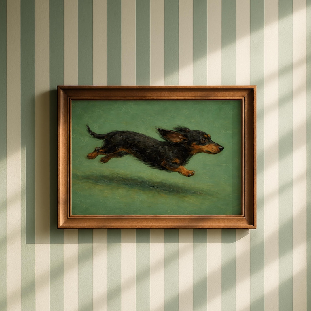 Dachshund With Zoomies Oil Painting Print, Rustic Pet Art, Weenie Wall ...