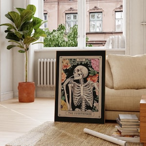 Skeleton Tarot Card Print,the Thinker Poster,dark Academia Mental ...