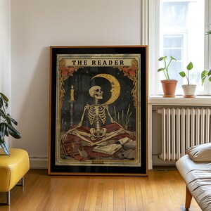 The Reader Tarot Print, Skeleton Reader Tarot Card Wall Art, Book Lover ...