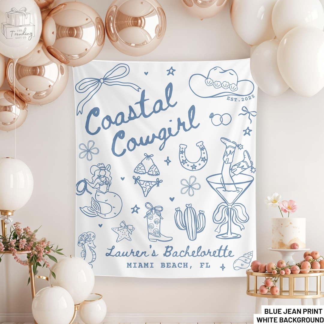 Custom Coastal Cowgirls Bachelorette Tapestry, Disco Cowgirl Banner ...