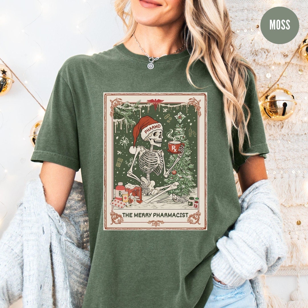 Pharmacist Christmas Skeleton Shirt, Tarot Card Tee,pharmacy Tech Gift ...