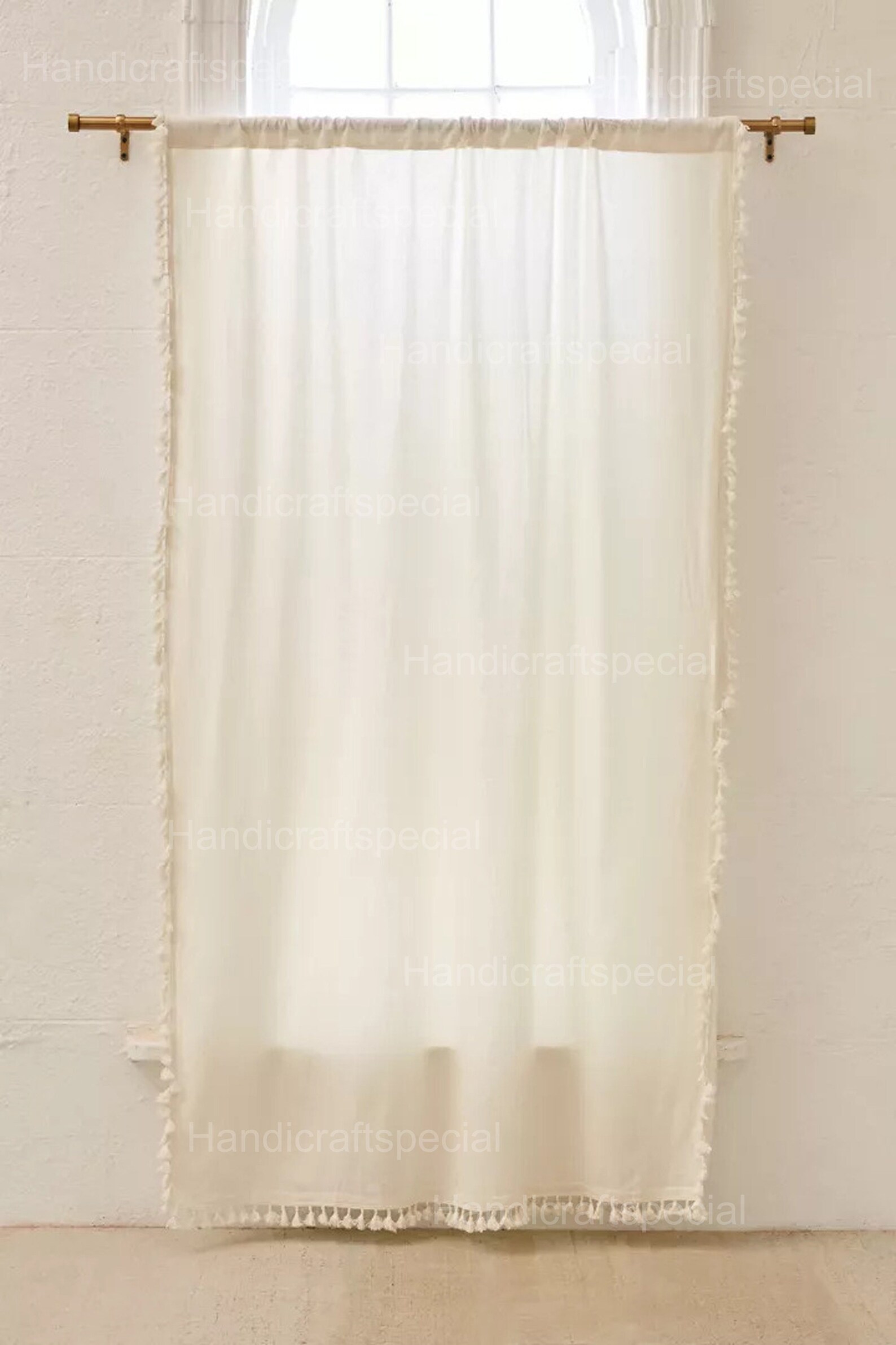 Cotton Curtain Panel Tufted Fringes Tassels Curtain for Living Room ...