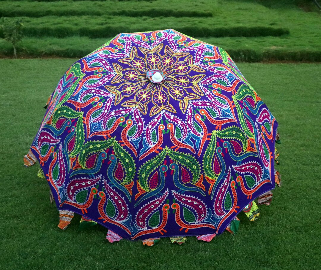 Decorative Garden Parasol Umbrella With Peacock Embroidery Design ...