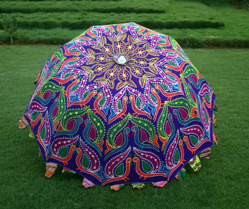 Decorative Garden Parasol Umbrella With Peacock Embroidery Design ...