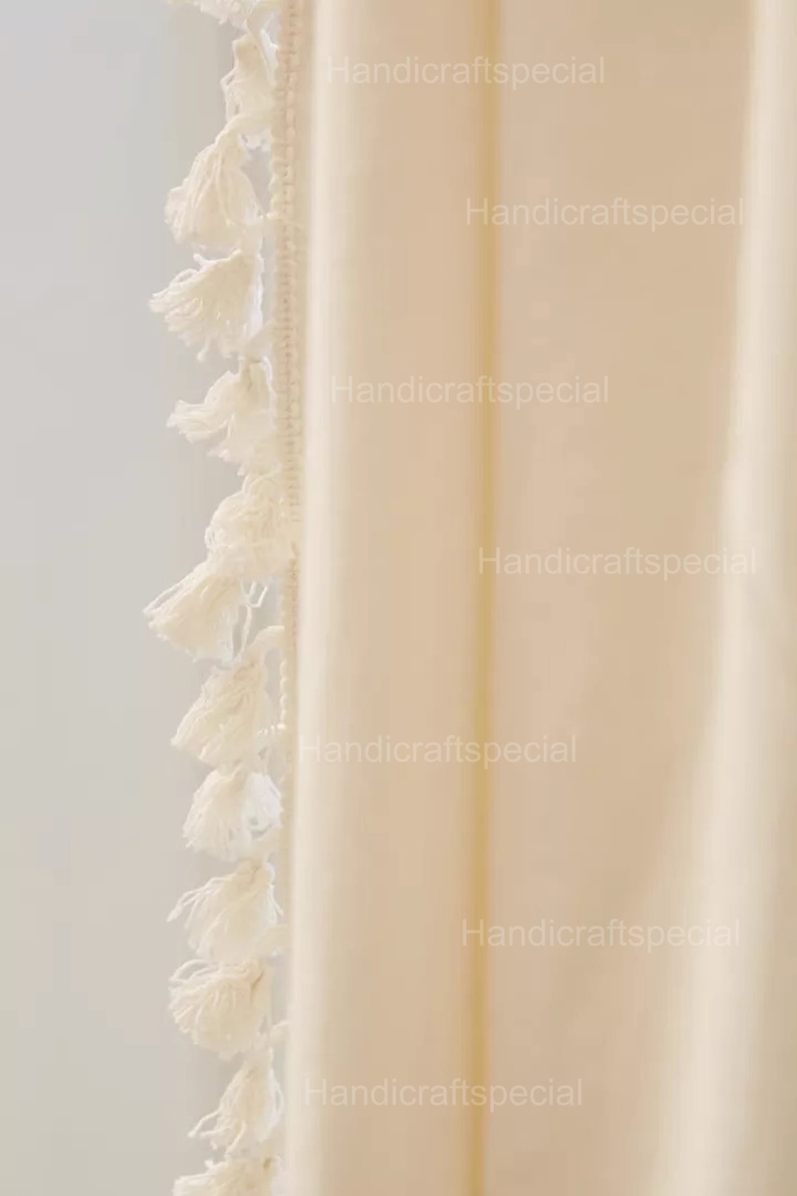 Cotton Curtain Panel Tufted Fringes Tassels Curtain for Living Room ...