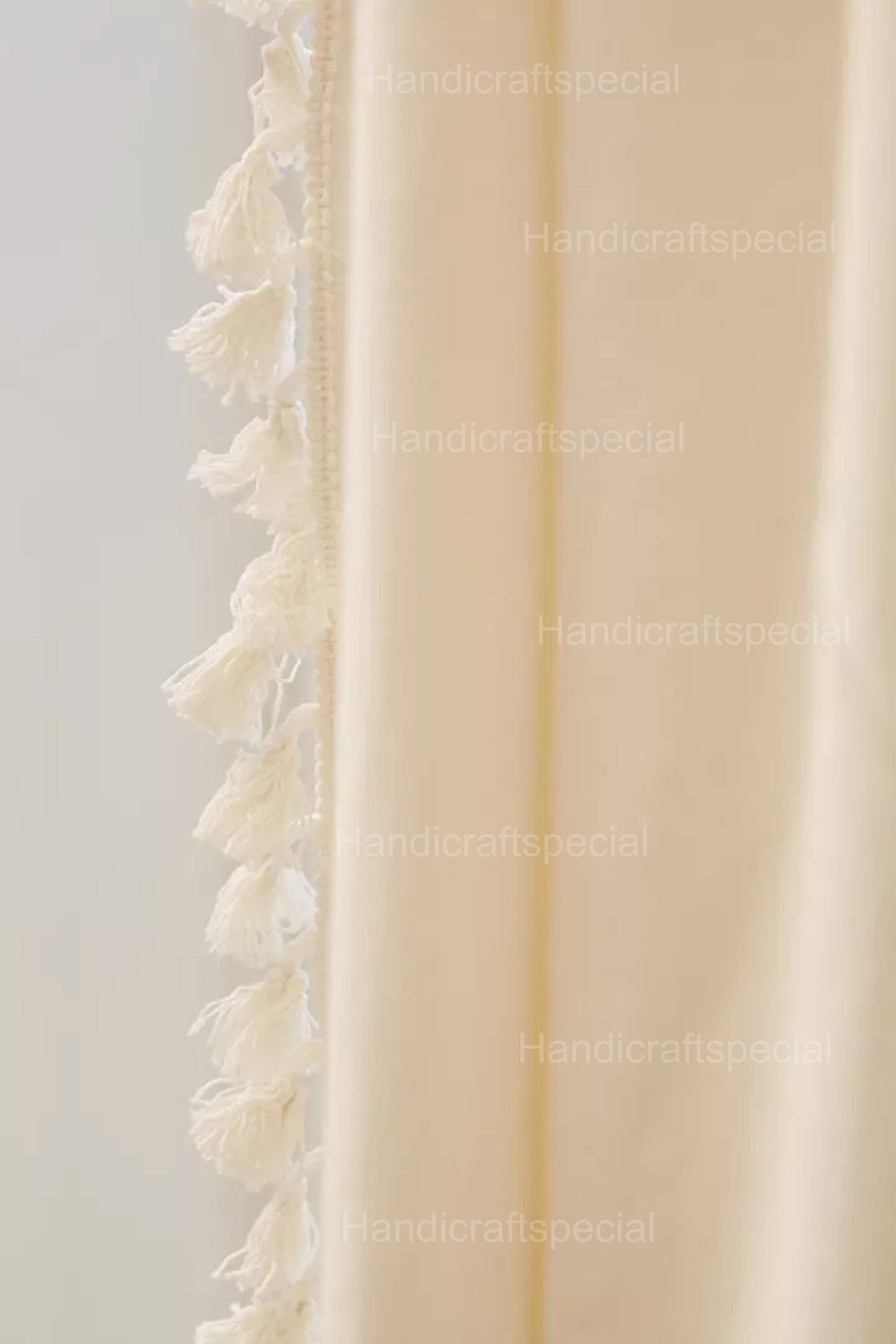 Cotton Curtain Panel Tufted Fringes Tassels Curtain for Living Room ...