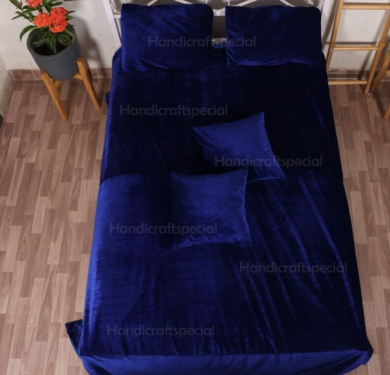 5pcs Ultra-luxury Royal Blue Velvet Duvet Cover, Boho Bedding, UO ...