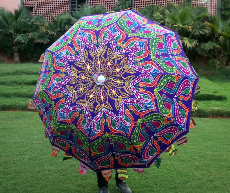 Decorative Garden Parasol Umbrella With Peacock Embroidery Design ...