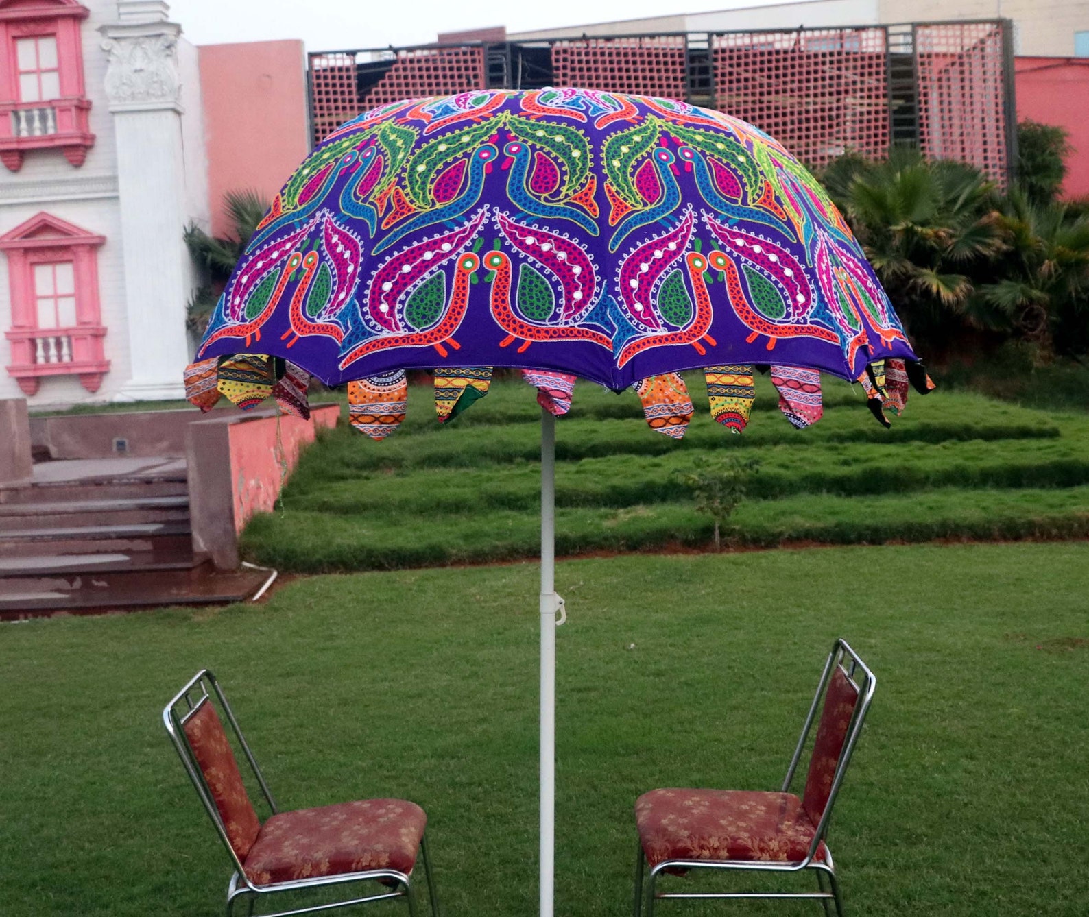 Decorative Garden Parasol Umbrella With Peacock Embroidery Design ...