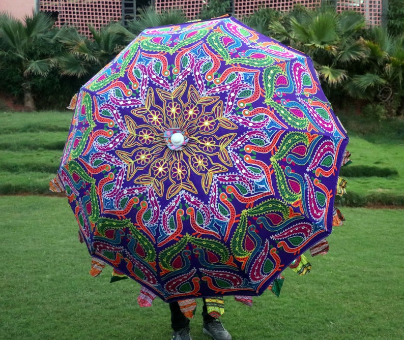 Decorative Garden Parasol Umbrella With Peacock Embroidery Design ...