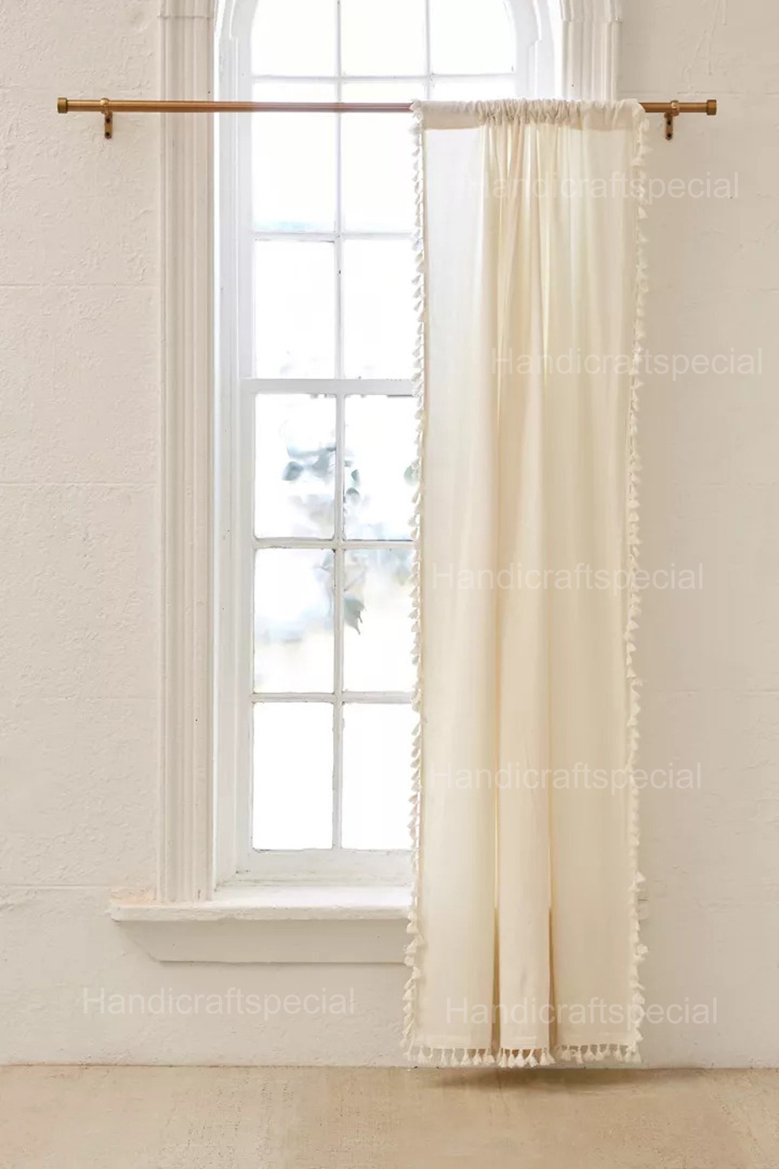 Cotton Curtain Panel Tufted Fringes Tassels Curtain for Living Room ...