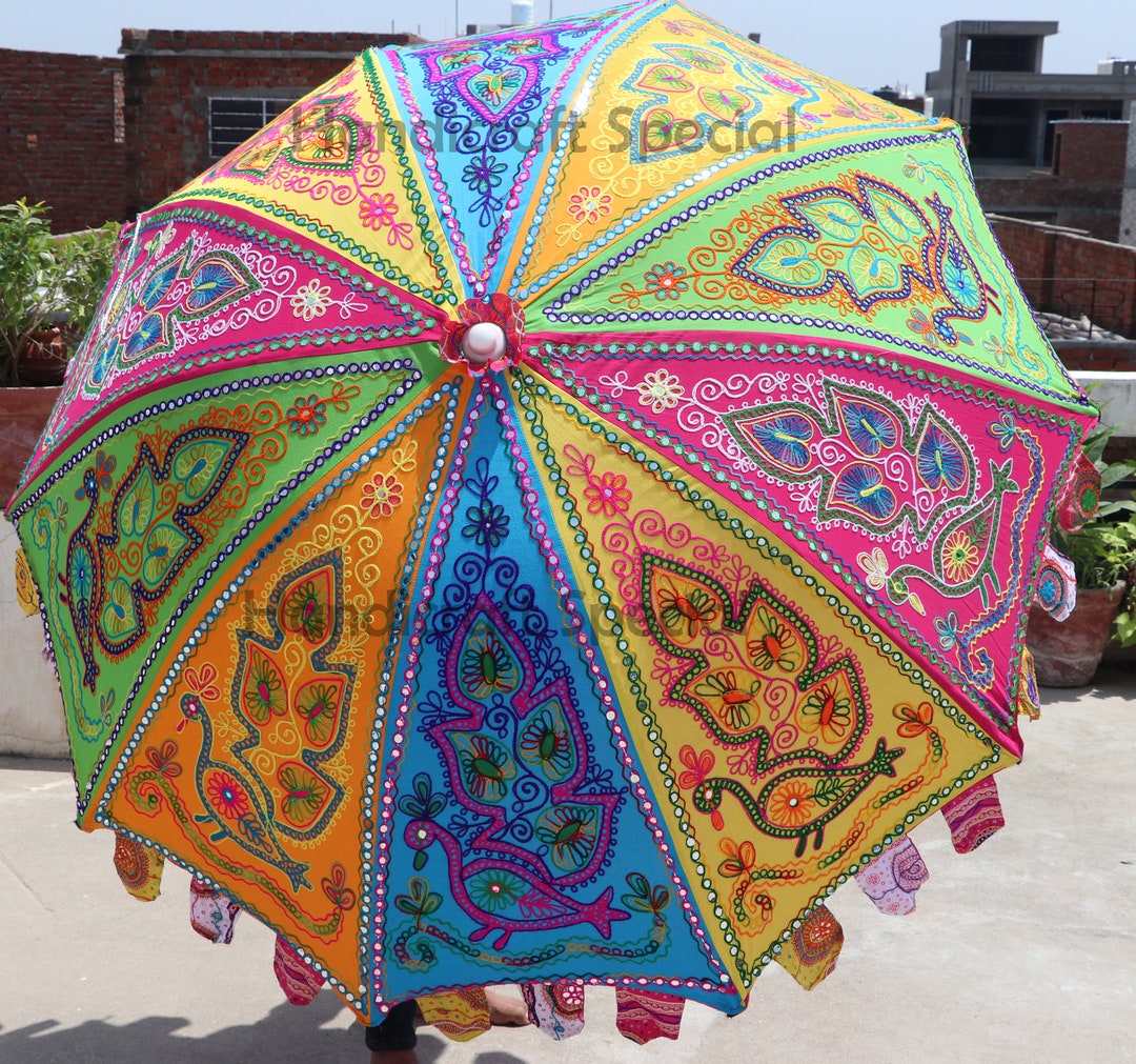 Decorative Garden Parasol Umbrella With Peacock Embroidery Design ...