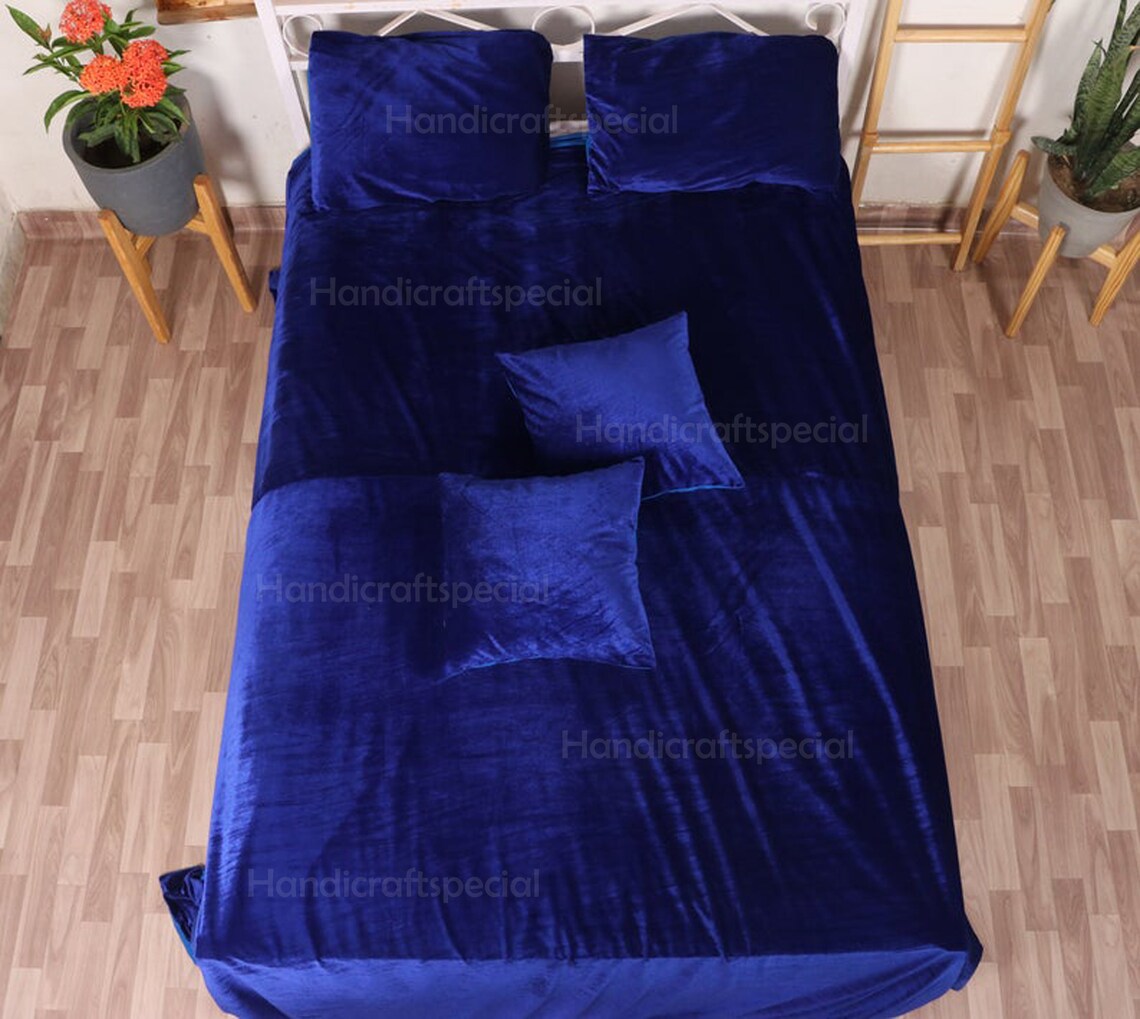 5pcs Ultra-luxury Royal Blue Velvet Duvet Cover Boho Bedding - Etsy