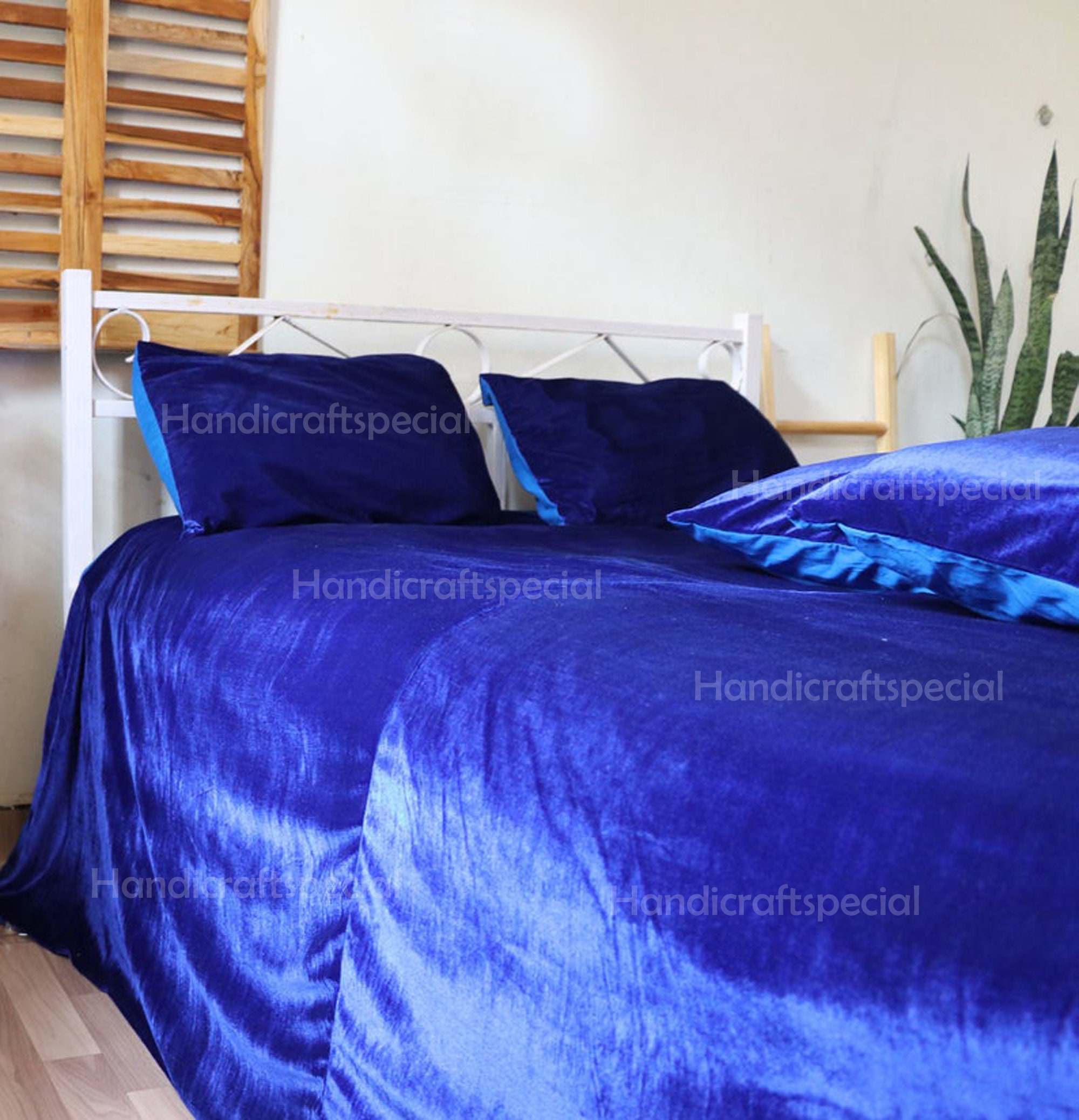 5pcs Ultra-luxury Royal Blue Velvet Duvet Cover, Boho Bedding, UO ...