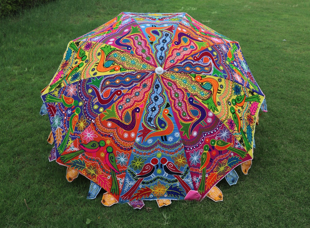 Amazing Handmade Multi Color Peacock and Parrot Design Parasol ...