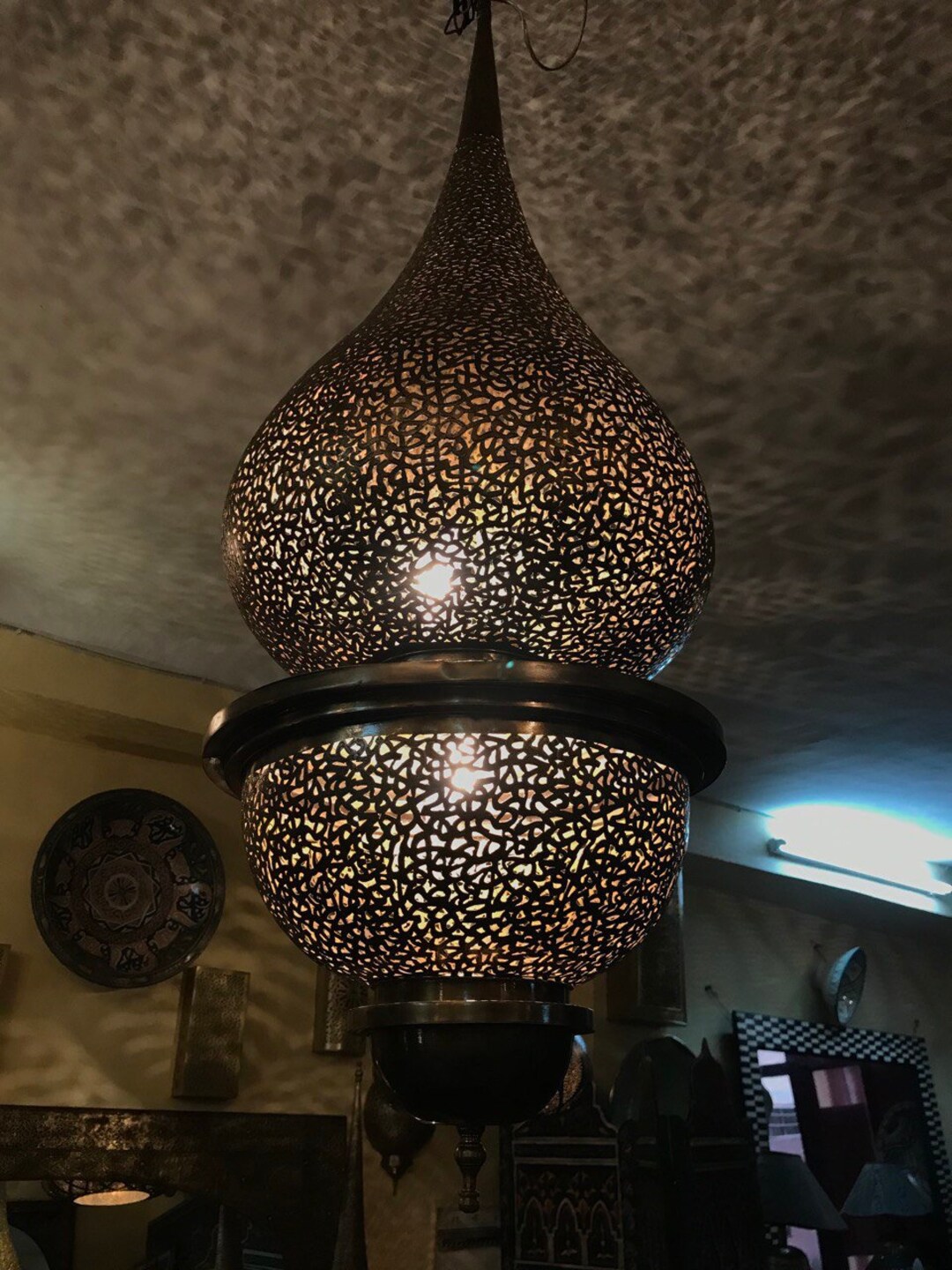 Handmade Moroccan Brass Ceiling Light, Arabic Pattern Lamp Shade - Etsy