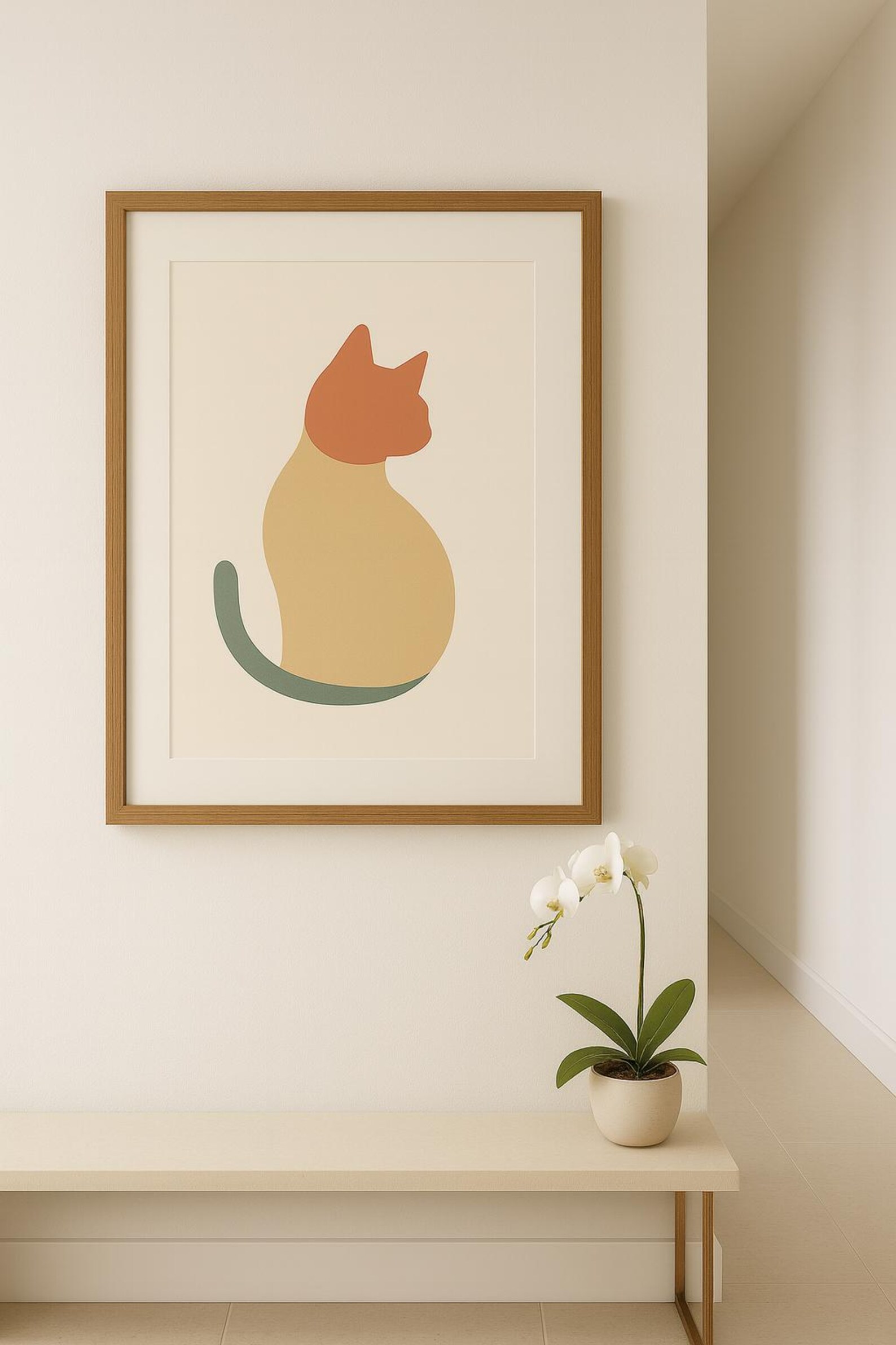 Minimalist Muted Cat Back View Art Print | Modern Neutral Decor ...