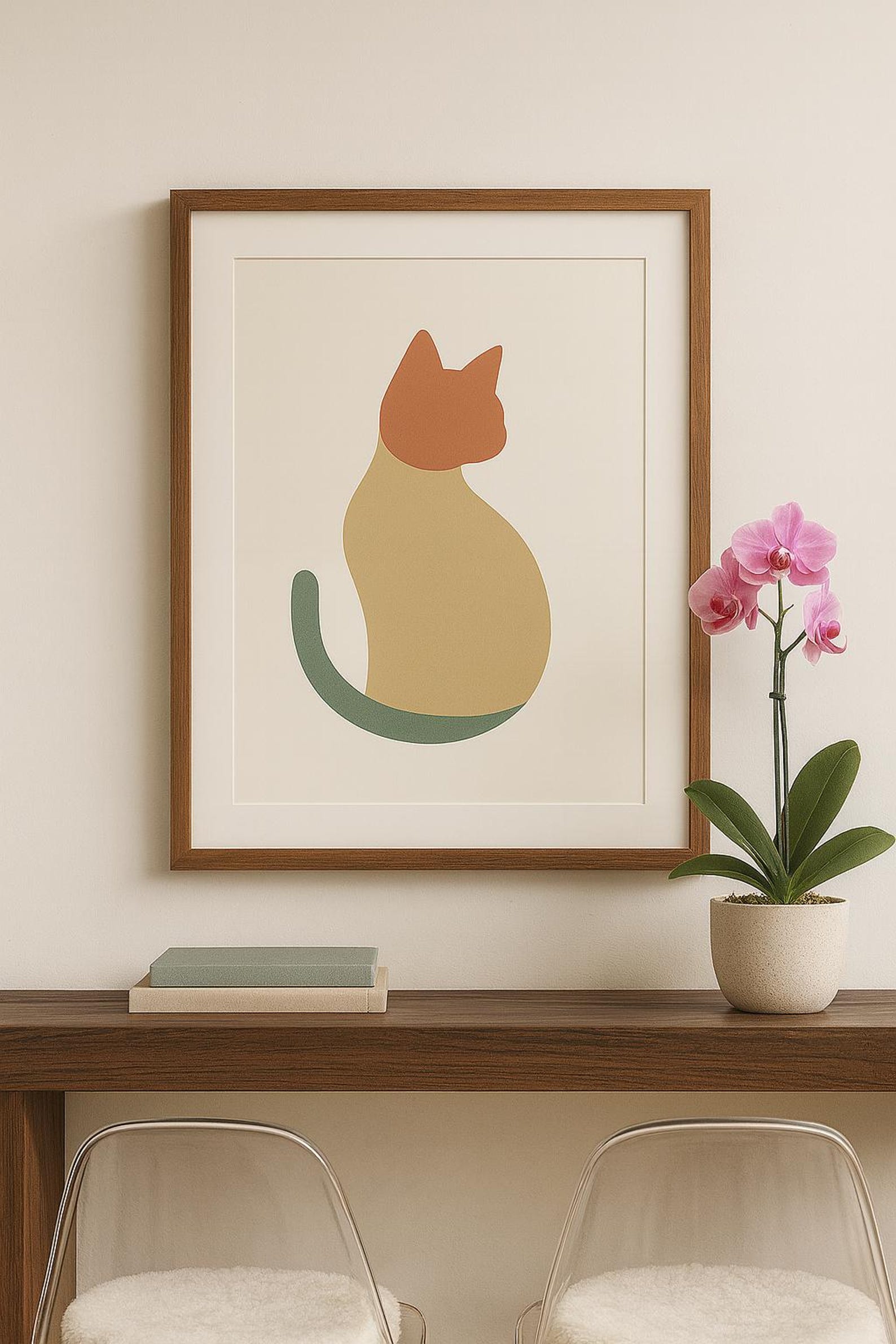 Minimalist Muted Cat Back View Art Print | Modern Neutral Decor ...