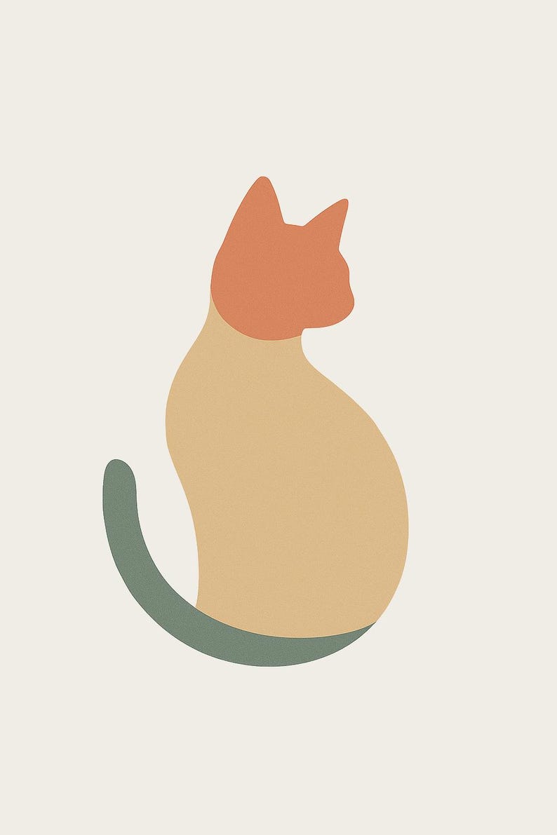 Minimalist Muted Cat Back View Art Print | Modern Neutral Decor ...